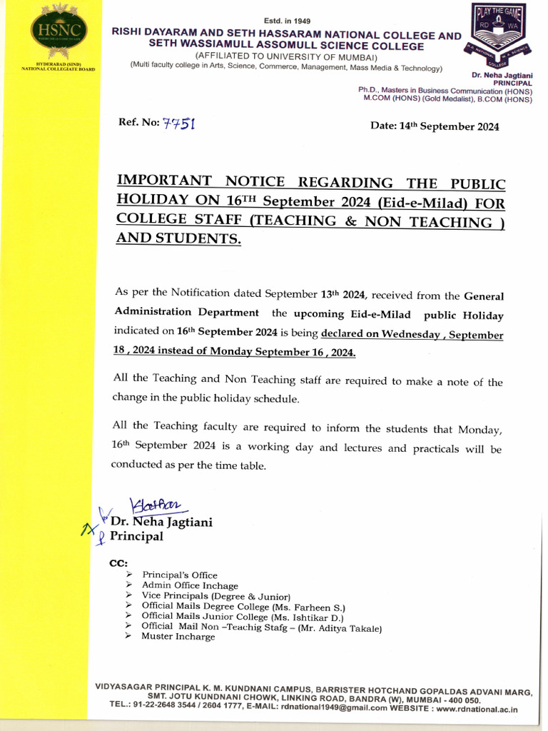 Important Notice Regarding Public Holiday | PDF