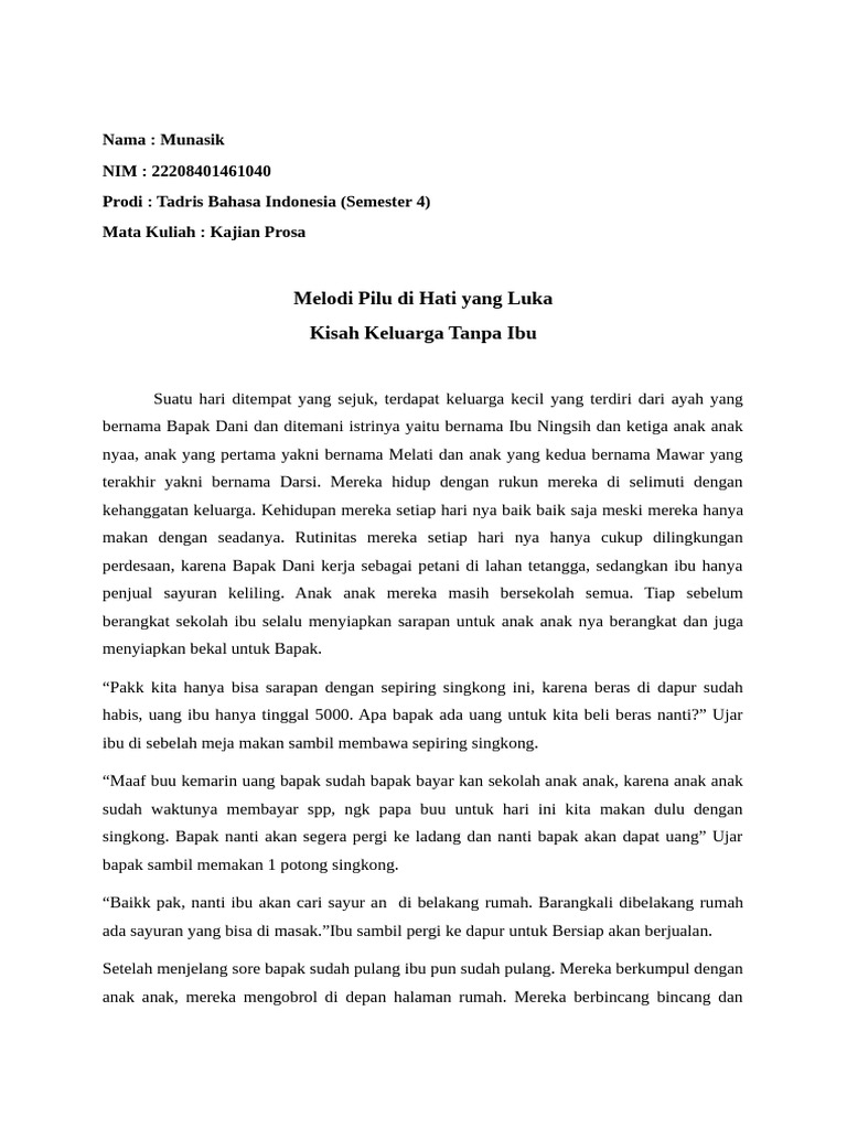 Cerpen Melodi Pilu Di Hati Yang Luka | PDF