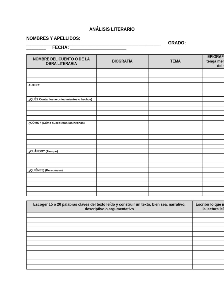 Formato Análisis Literario | PDF
