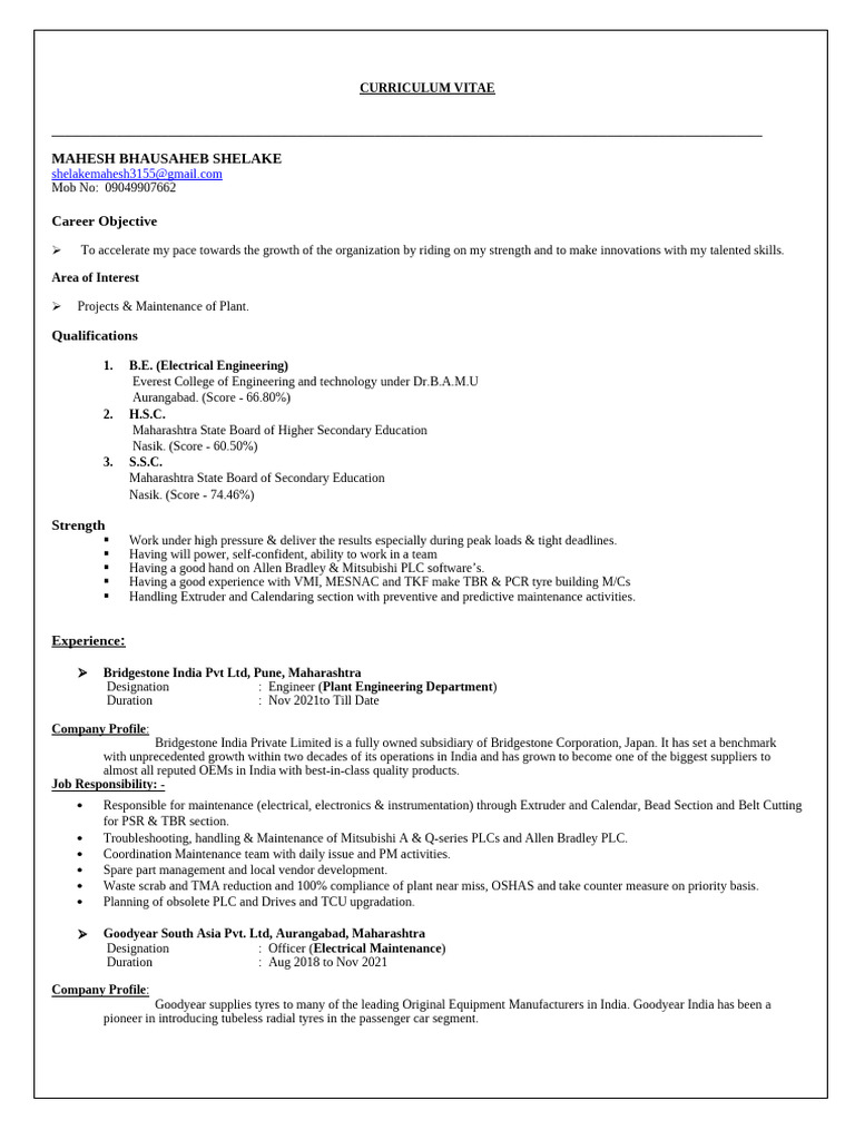 Mahesh Shelake CV | PDF