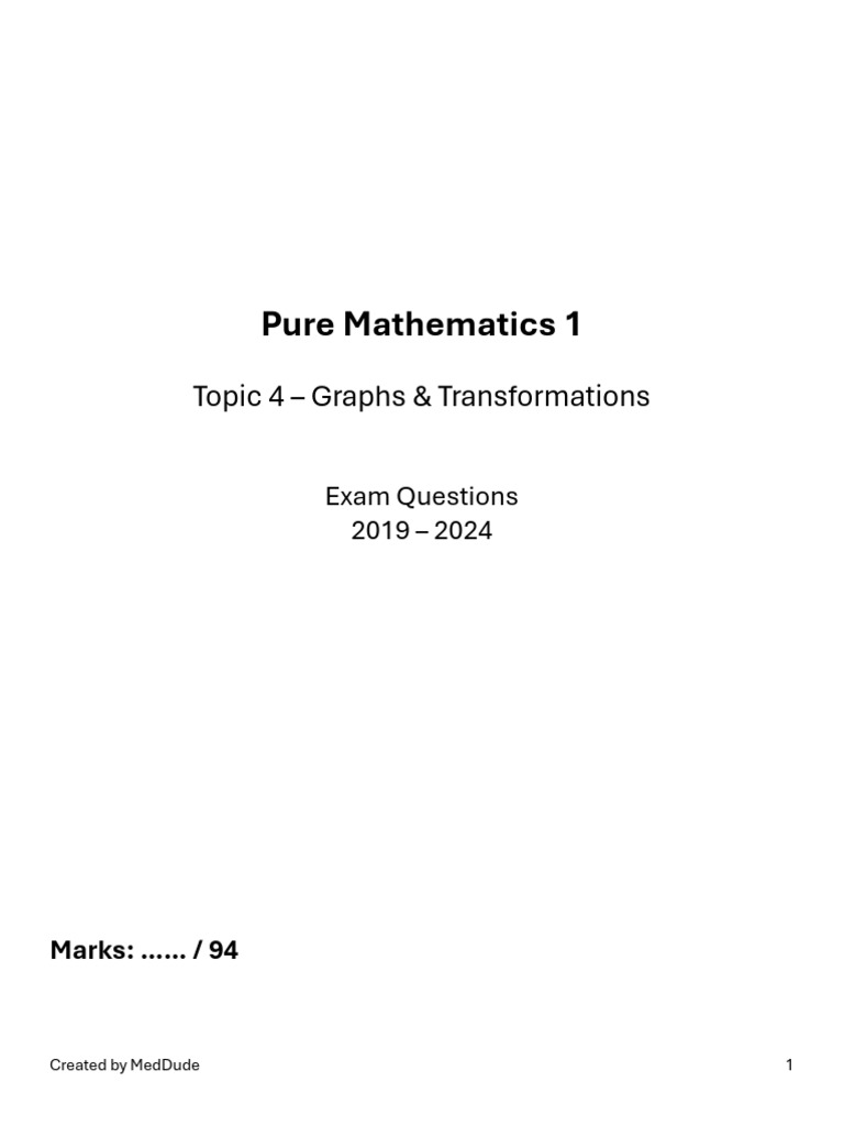 P1 - Topic 4 Graphs 2019 - 2024 QP | PDF