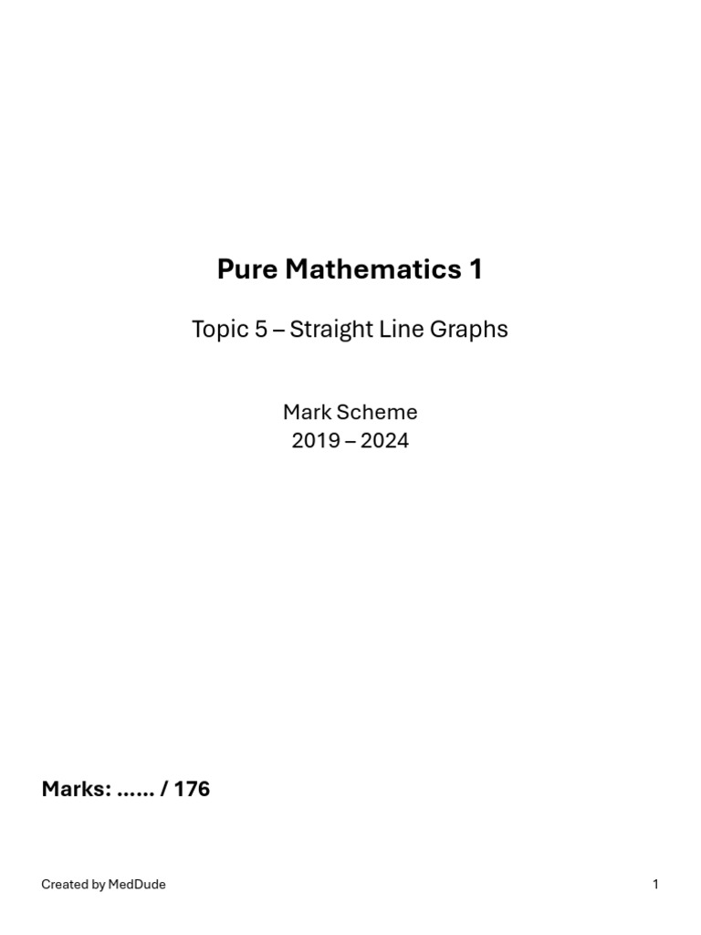 P1 - Topic 5 Straight Line Graphs 2019 - 2024 MS | PDF