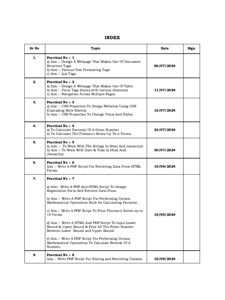 Sycs Web Technology Practical Manual Semester - Iii | PDF | Html Element | Computers