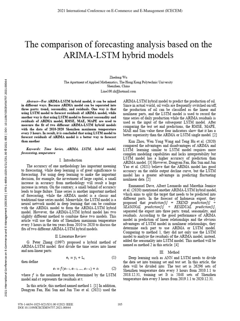 The Comparison Of Forecasting Analysis Based On The Arima Lstm Hybrid Models Pdf