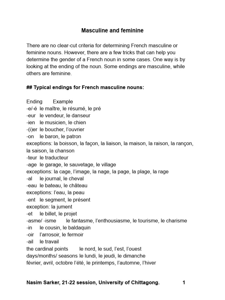 French Gender | PDF | Morphology | Syntactic Relationships