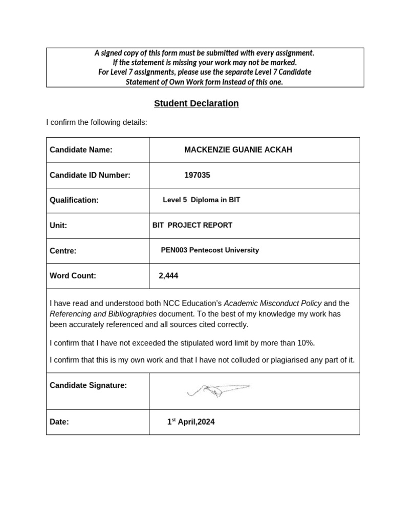 Mackenzie Guanie Ackah BITPROJ Report | PDF