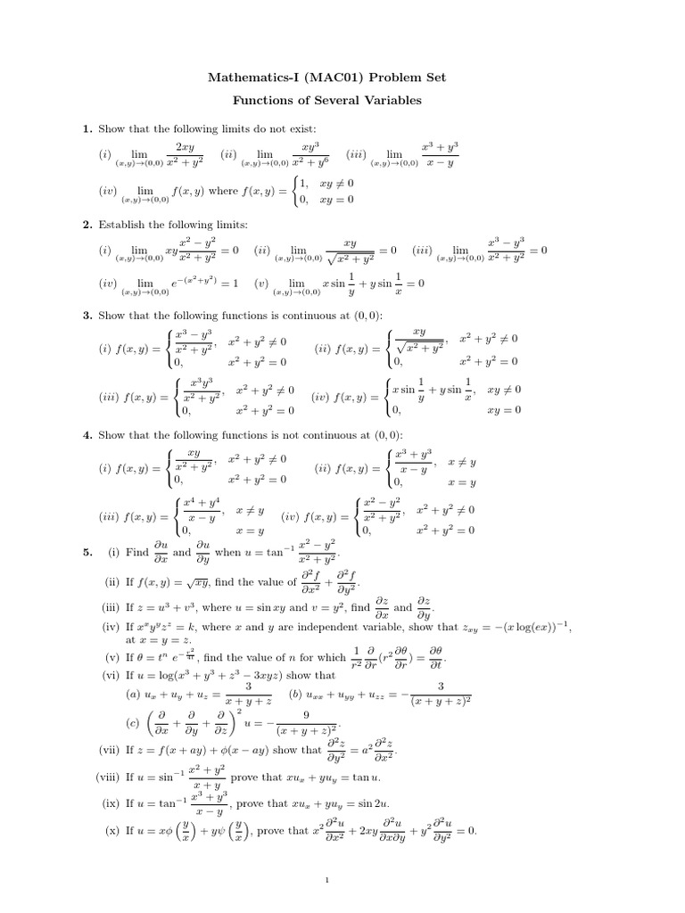 MAC01 Problem Set Several Variables | PDF