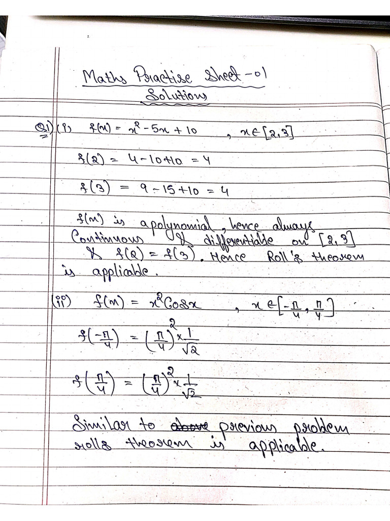 Maths Practise Sheet 01 Solution | PDF