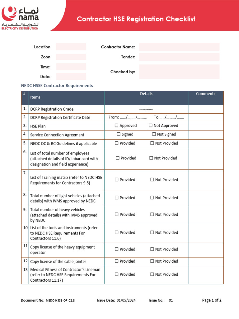 Contractor HSE Registration Checklist 1 | PDF