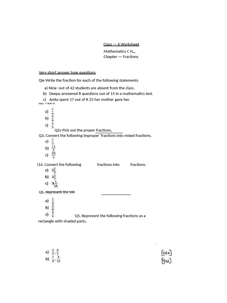 Fractions Class 6 Maths | PDF