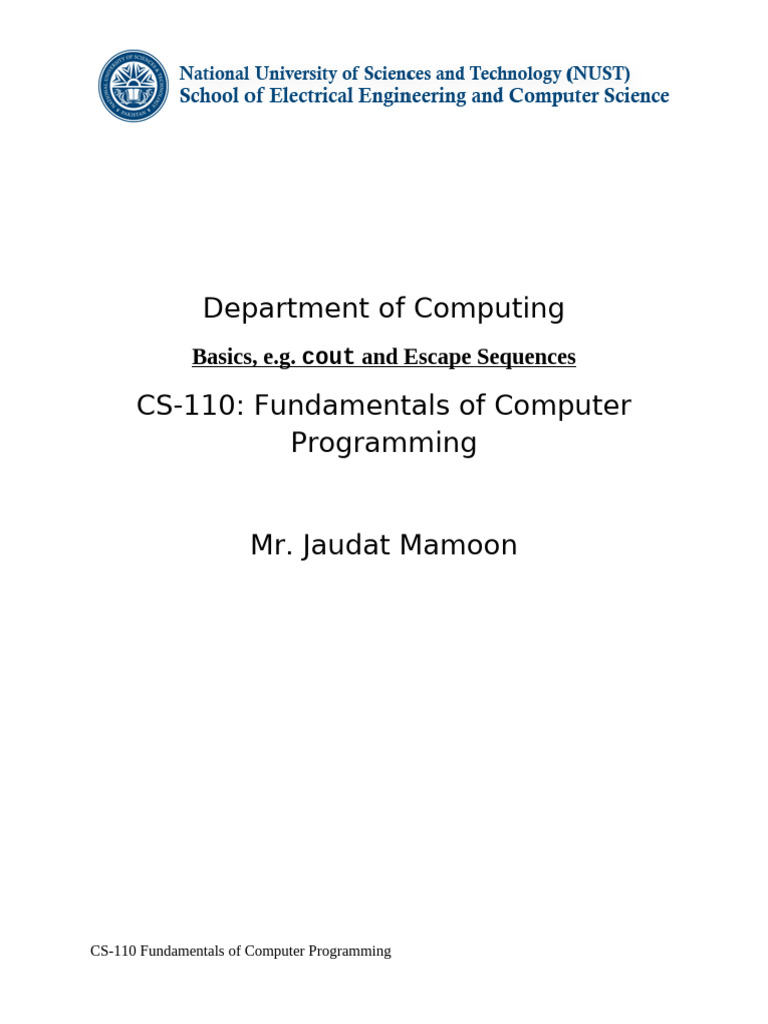 Lab-01-Basics Cout Escape Sequences | PDF | Computer Program | Computers
