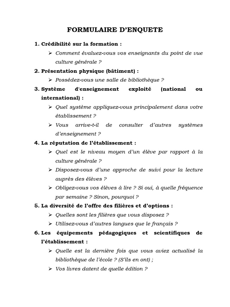 Formulaire de Questionnaire | PDF