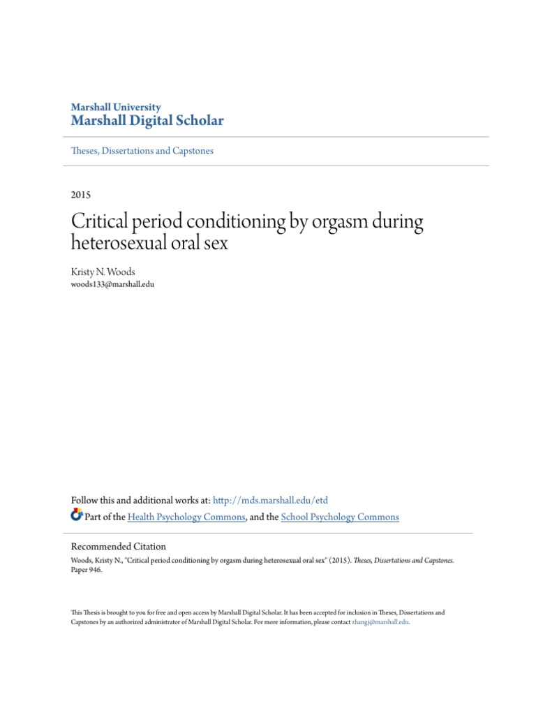 Critical Period Conditioning by Orgasm During Heterosexual Oral Sex | PDF