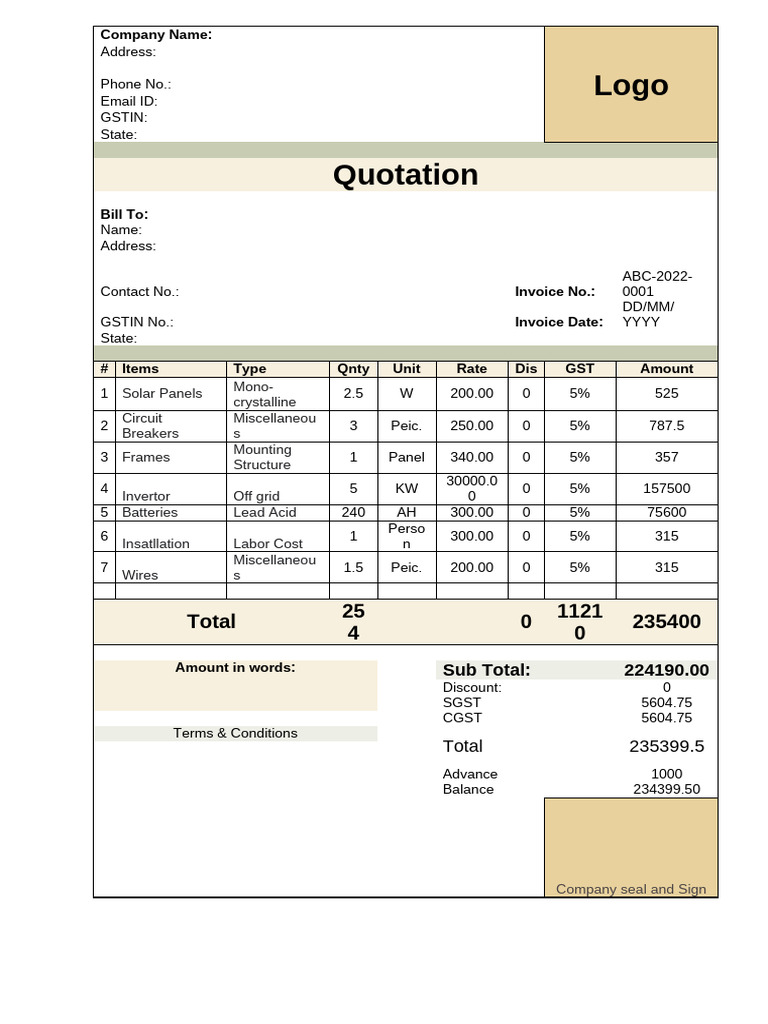 Solar Quotation Format 07 | PDF