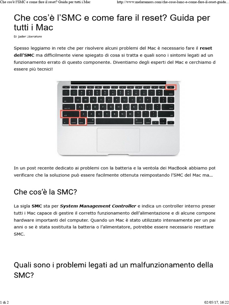 Che Cos'è L'SMC e Come Fare Il Reset Guida Per Tutti I Mac | PDF