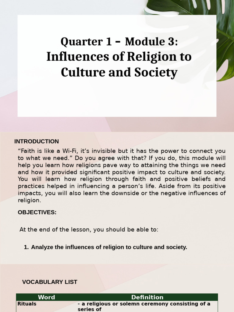 Q1 W3 Influences of Religion To Culture and Society | PDF ...