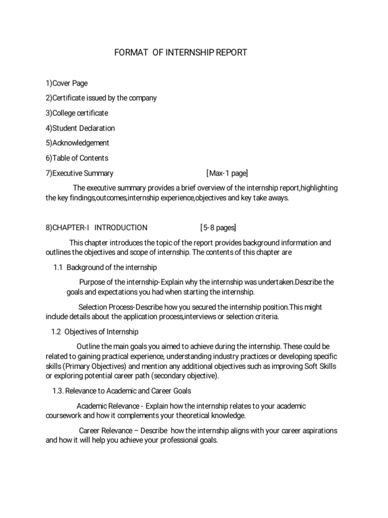 Format of Internship Report | PDF