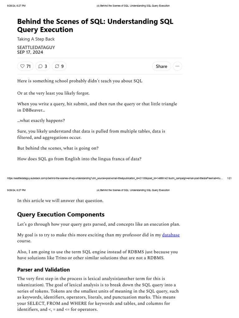 Behind The Scenes of SQL - Understanding SQL Query Execution | PDF ... Behind The Scenes of SQL - Understanding SQL Query Execution | PDF ...