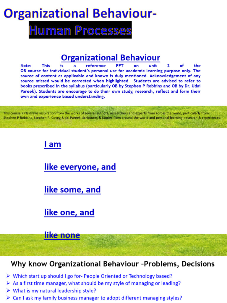 OB Unit 2 Part 1 Ref PPT Human Processses | PDF