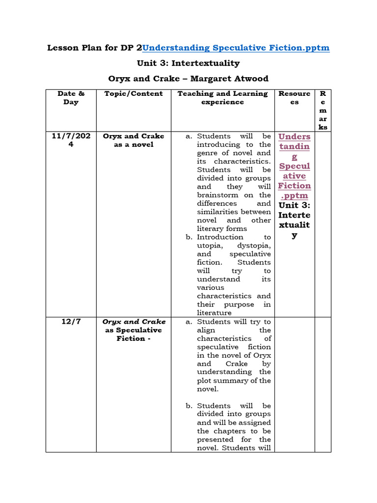 Oryx and Crake: Speculative Fiction Lesson Plan | PDF | Speculative ...