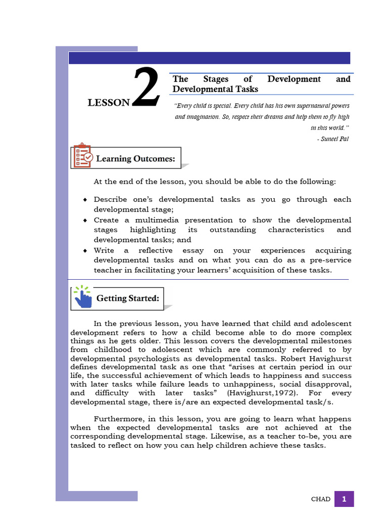 LESSON 2-The Stages of Development and Developmental Tasks | PDF