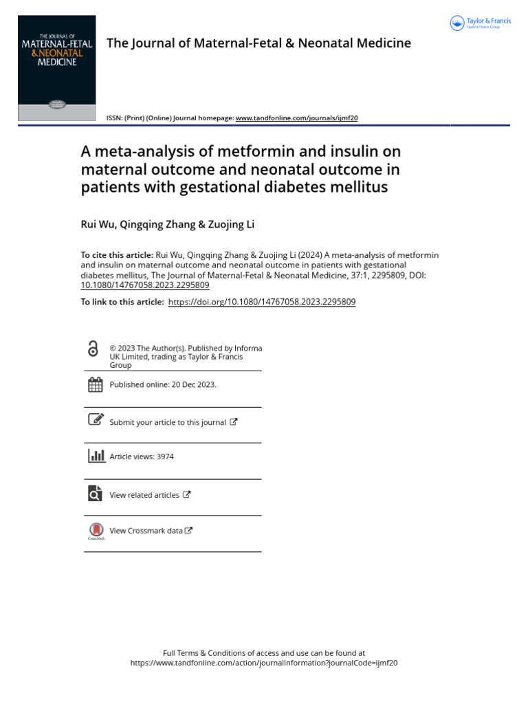 A Meta-Analysis of Metformin and Insulin On Maternal Outcome and ...
