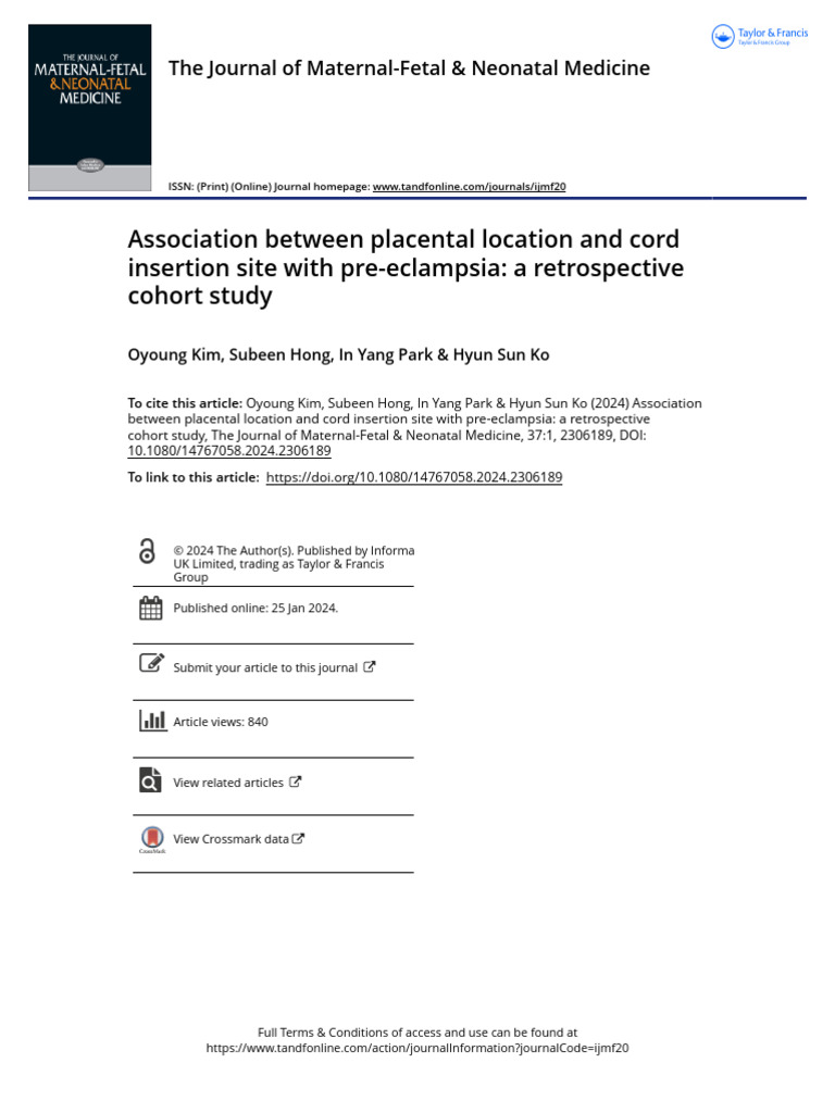 Association Between Placental Location and Cord Insertion Site With Pre-Eclampsia A ...