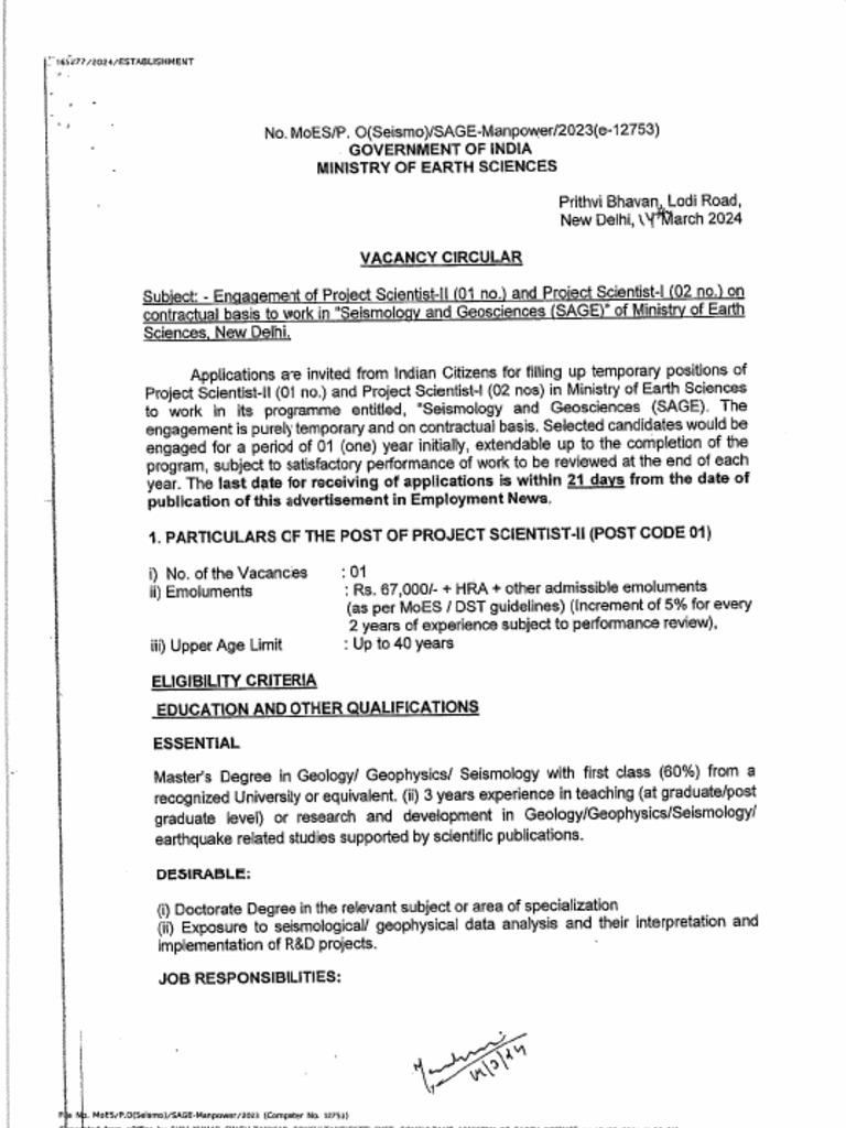 Vacancy Circular Employment News SAGE | PDF