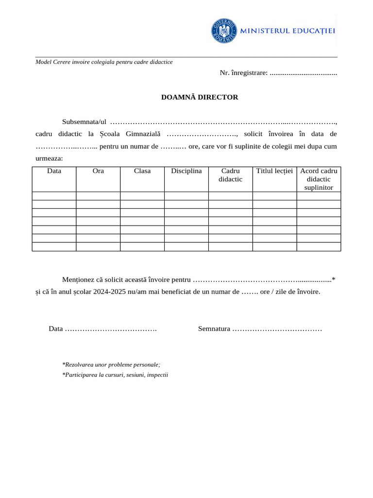 Cerere Invoire Colegiala | PDF