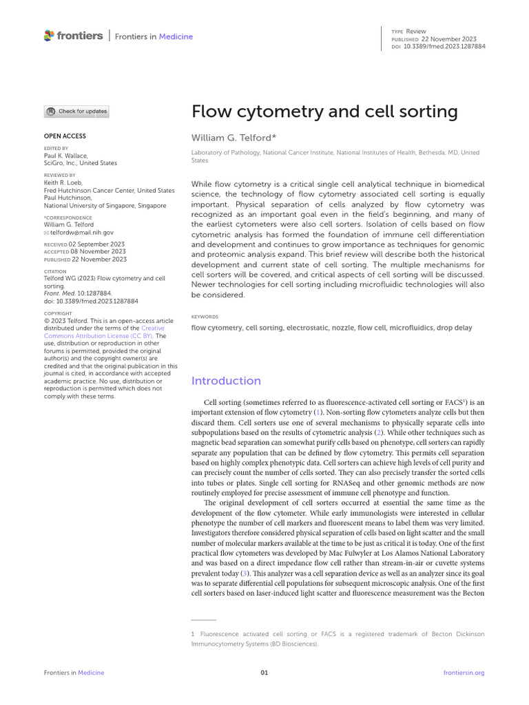 Flow Cytometry and Cell Sorting | PDF | Flow Cytometry | Wellness