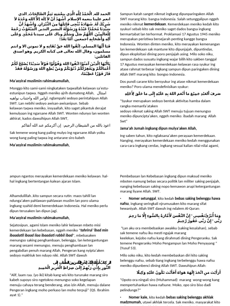 Khutbah Jumat KEMERDEKAAN | PDF