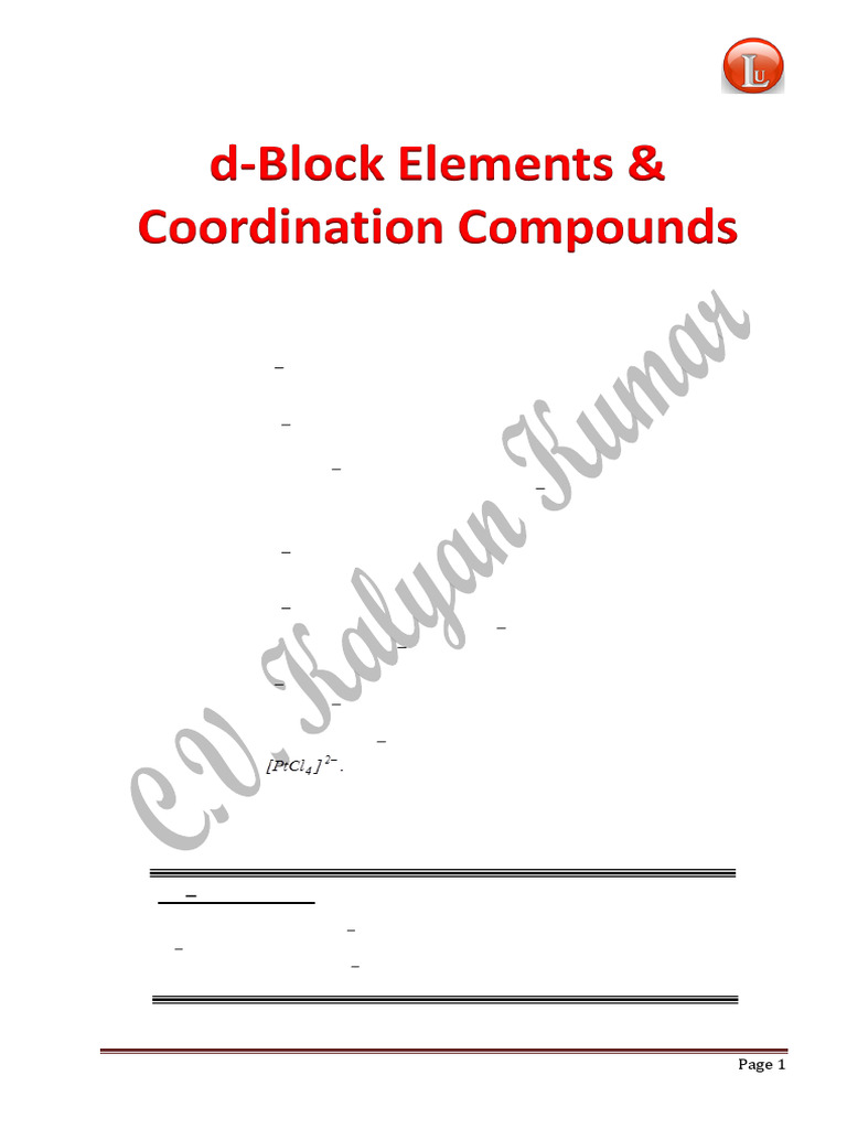 D-Block Elements & Coordination Compounds-Notes | PDF