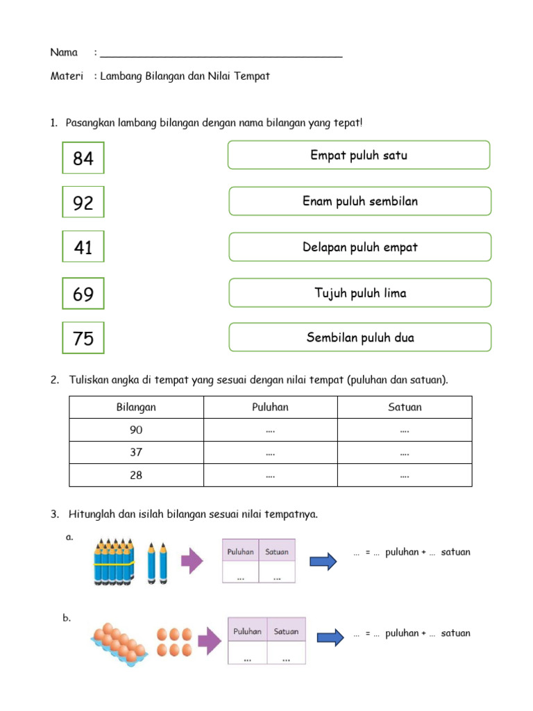 Worksheet Lambang Bilangan Dan Nilai Tempat | PDF