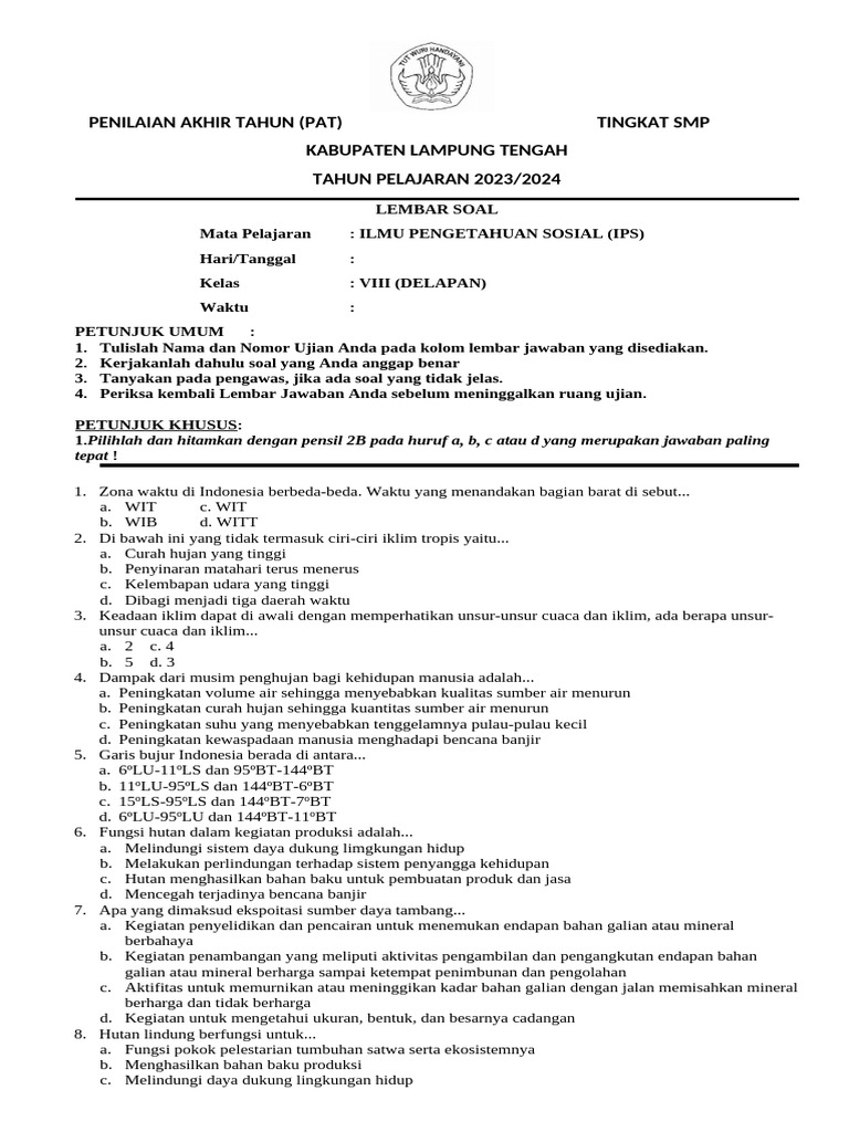 Soal Pat Ips SMP | PDF