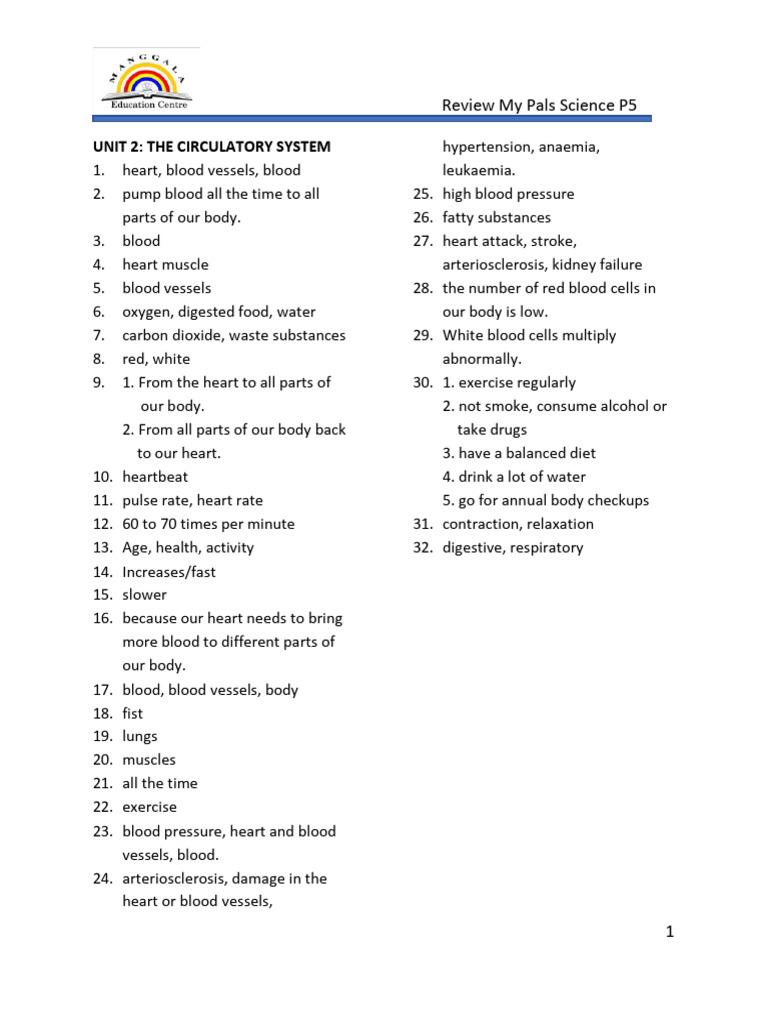 Unit 2 The Circulatory System - Answers | PDF