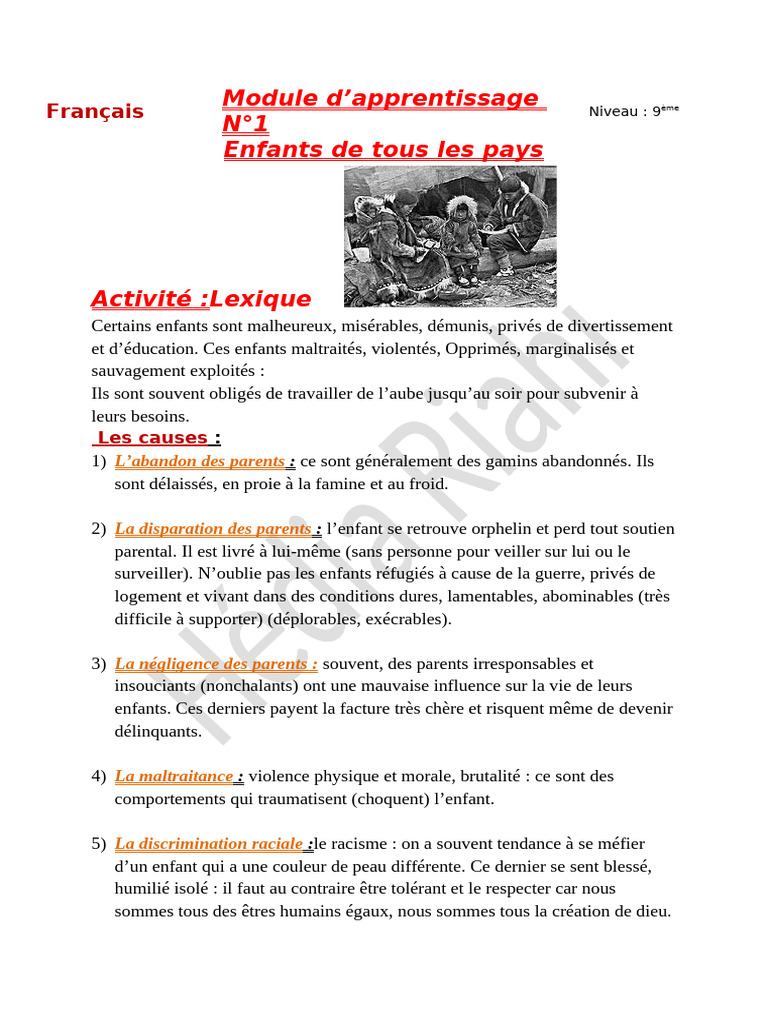 Module D'apprentissage N°1 Enfants de Tous Les Pays: Français | PDF