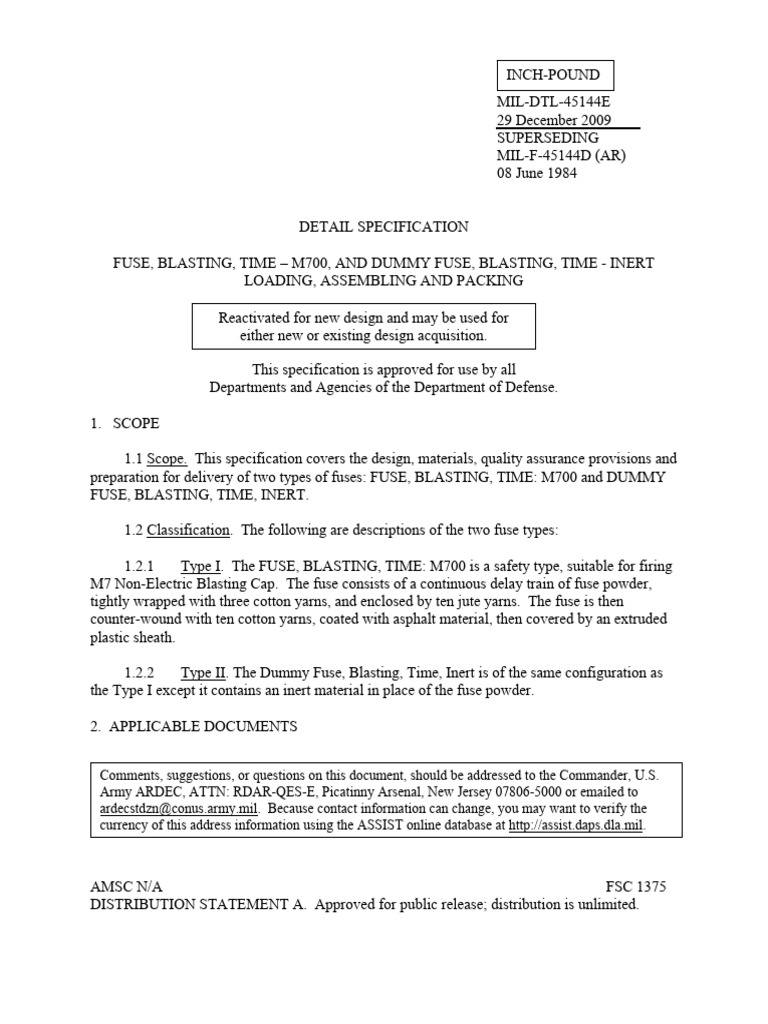 Detail Specification of FUSE, BLASTING, TIME - M700, AND DUMMY FUSE ...