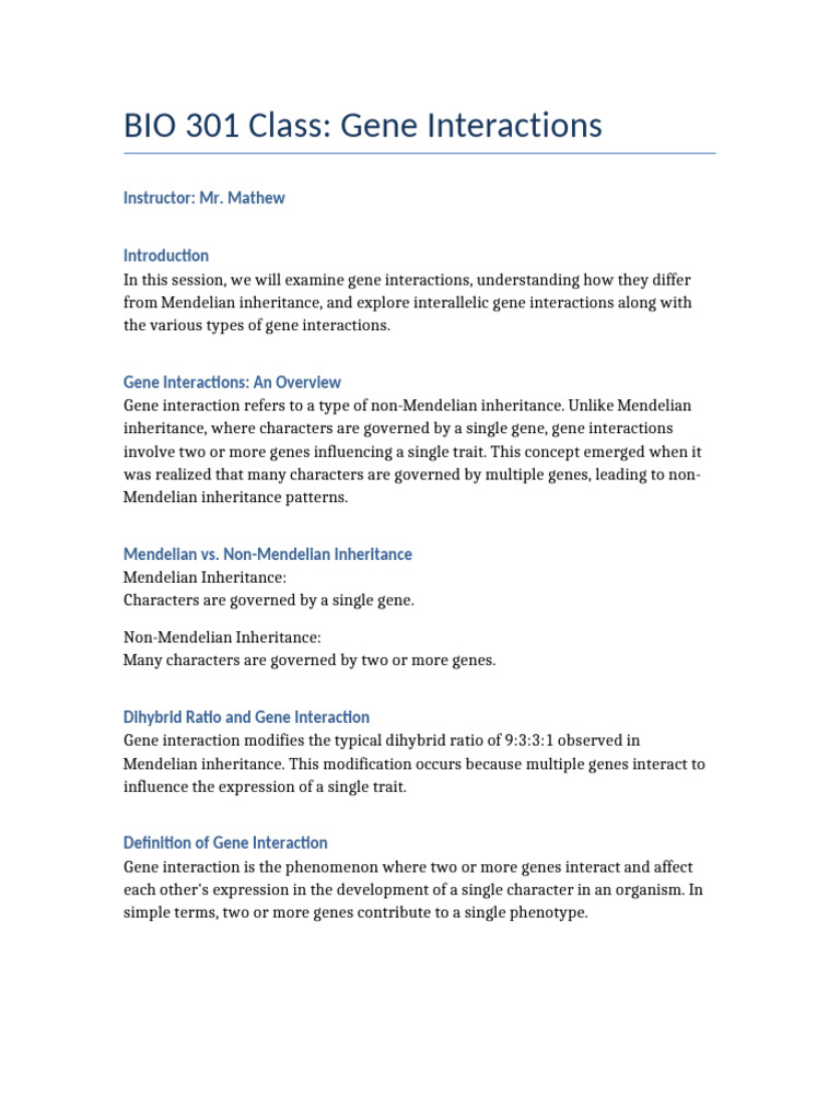 Gene Interactions Lecture Note | PDF