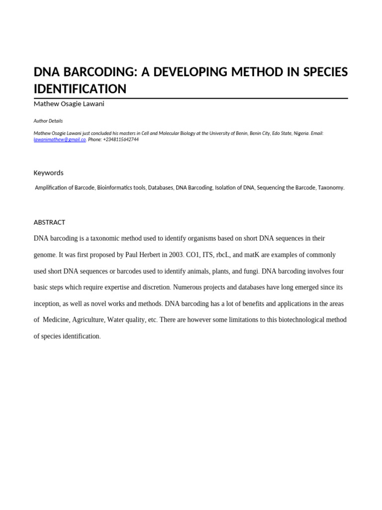 DNA Barcoding for Species Identification | PDF | Polymerase Chain ...