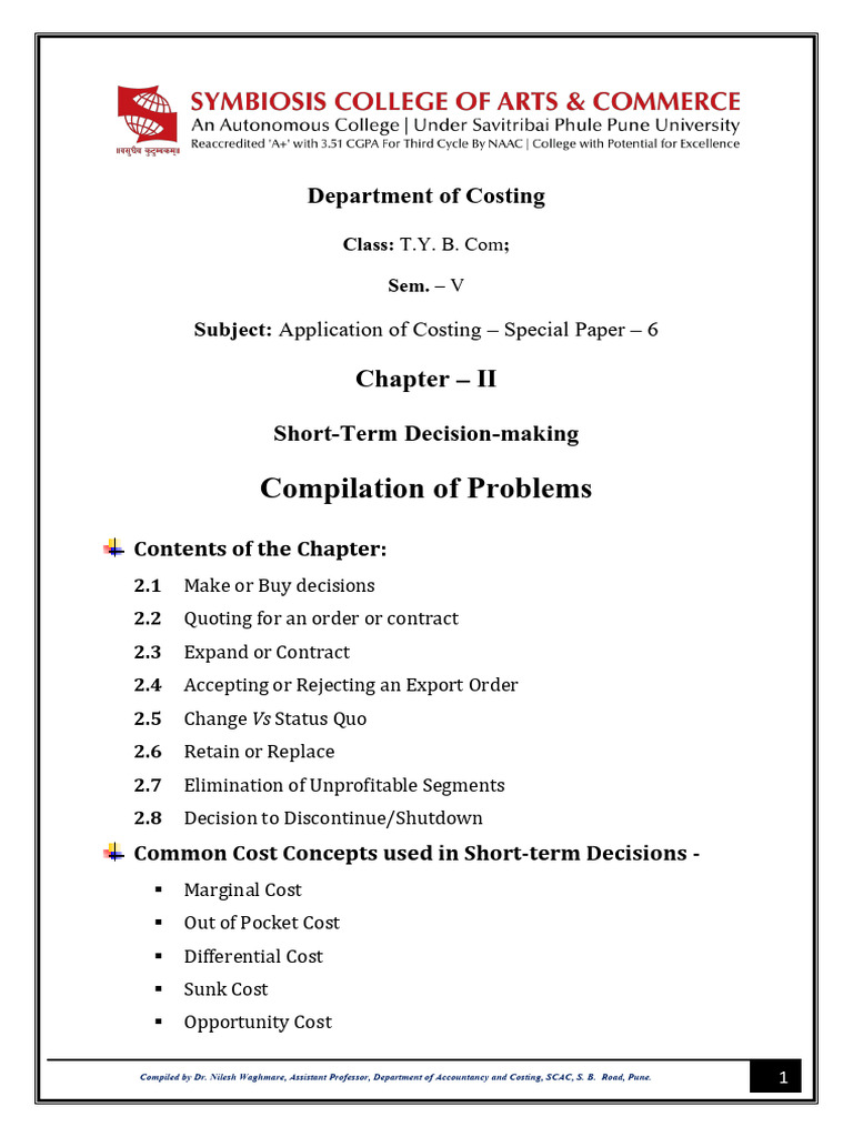 Chapter - II Short-Term Decision-Making | PDF