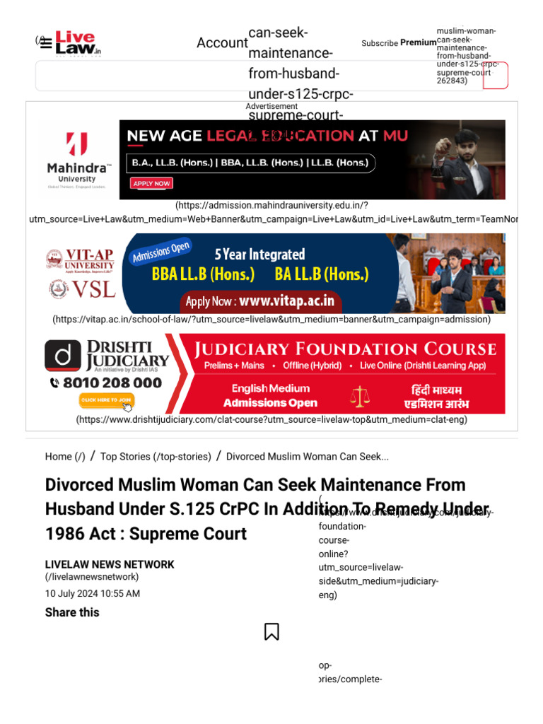 Divorced Muslim Woman Can Seek Maintenance From Husband Under S.125 ...