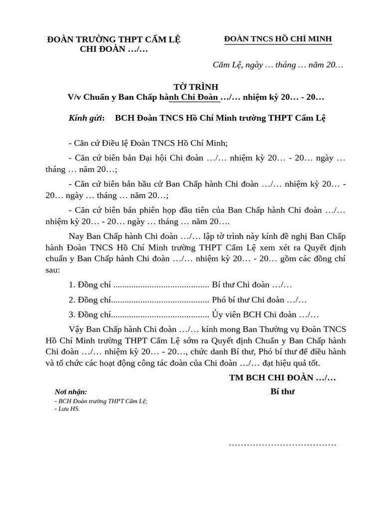 To Trinh de Nghi Chuan y BCH Chi Doan - Chuc Danh Bi Thu - Pho Bi Thu Chi Doan | PDF