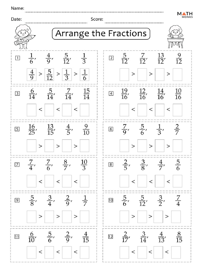 Ordering Fractions Worksheet | PDF