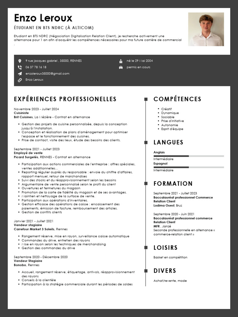 Enzo Leroux CV | PDF