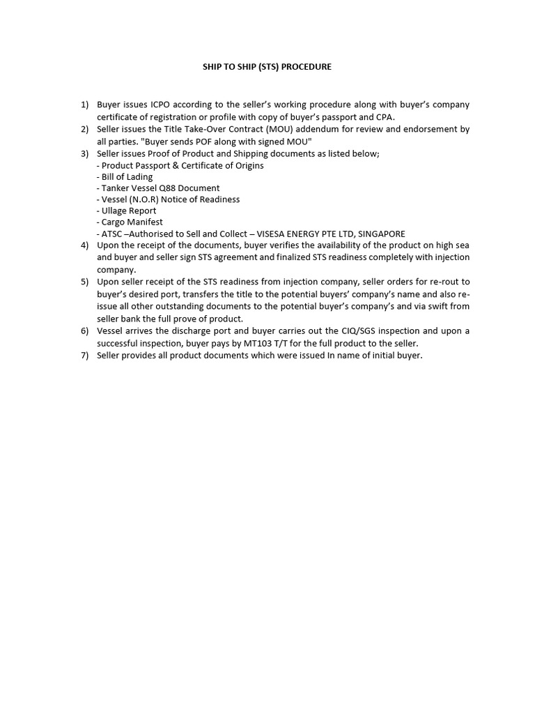 Ship To Ship Procedure | PDF