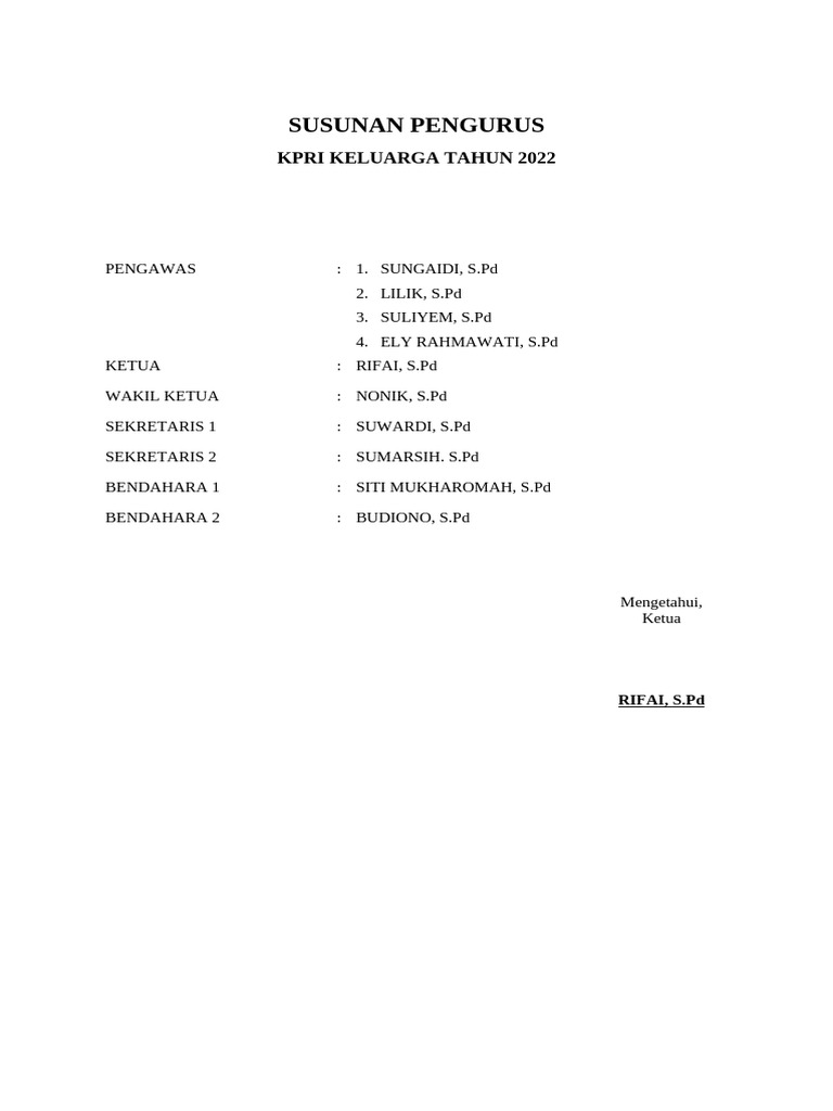 Susunan Pengurus Kpri | PDF