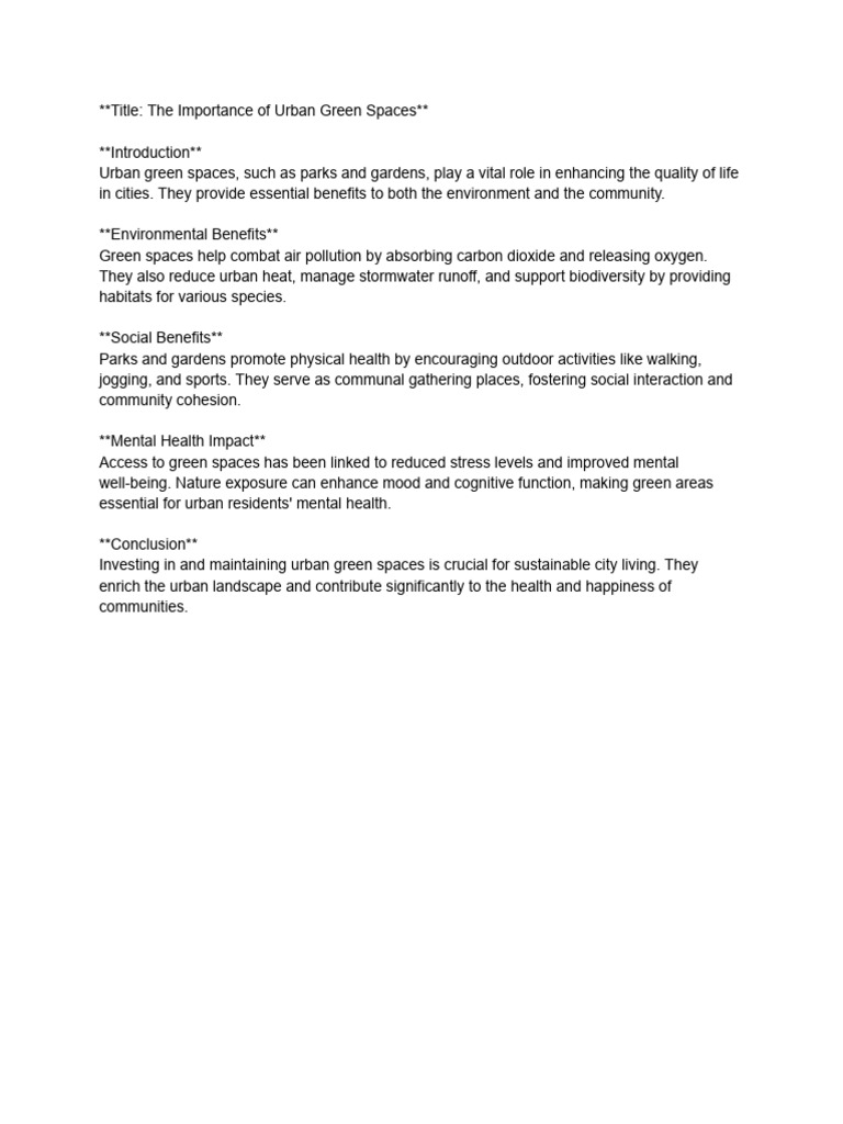 The Importance of Urban Green Spaces | PDF