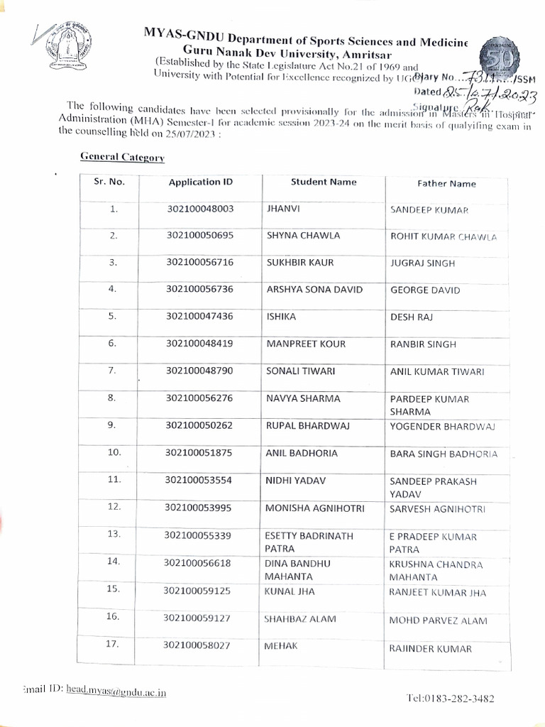 Provisionally Selected MHA Candidates | PDF