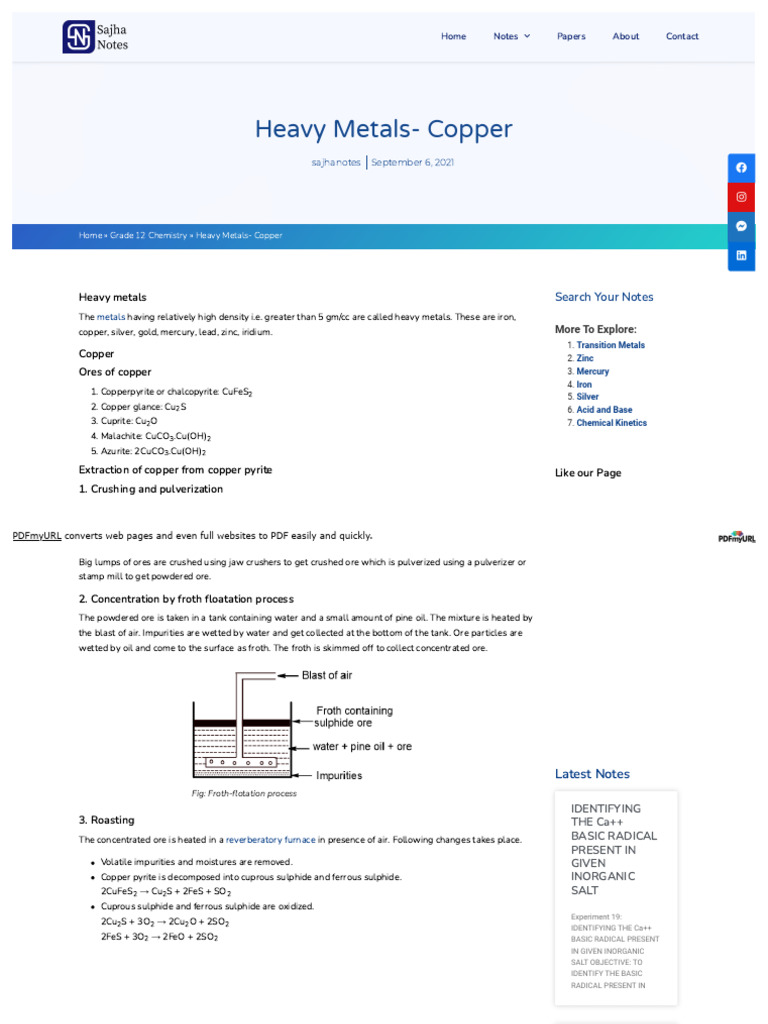 Sajhanotes Com Grade 12 Chemistry Heavy Metals Copper | PDF