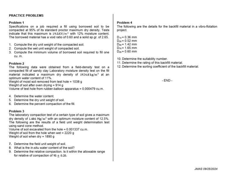 Compaction Practice Problems | PDF